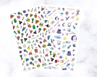 Alien Nail Decals for Acrylic and Press on Nails Alien UFO - Etsy