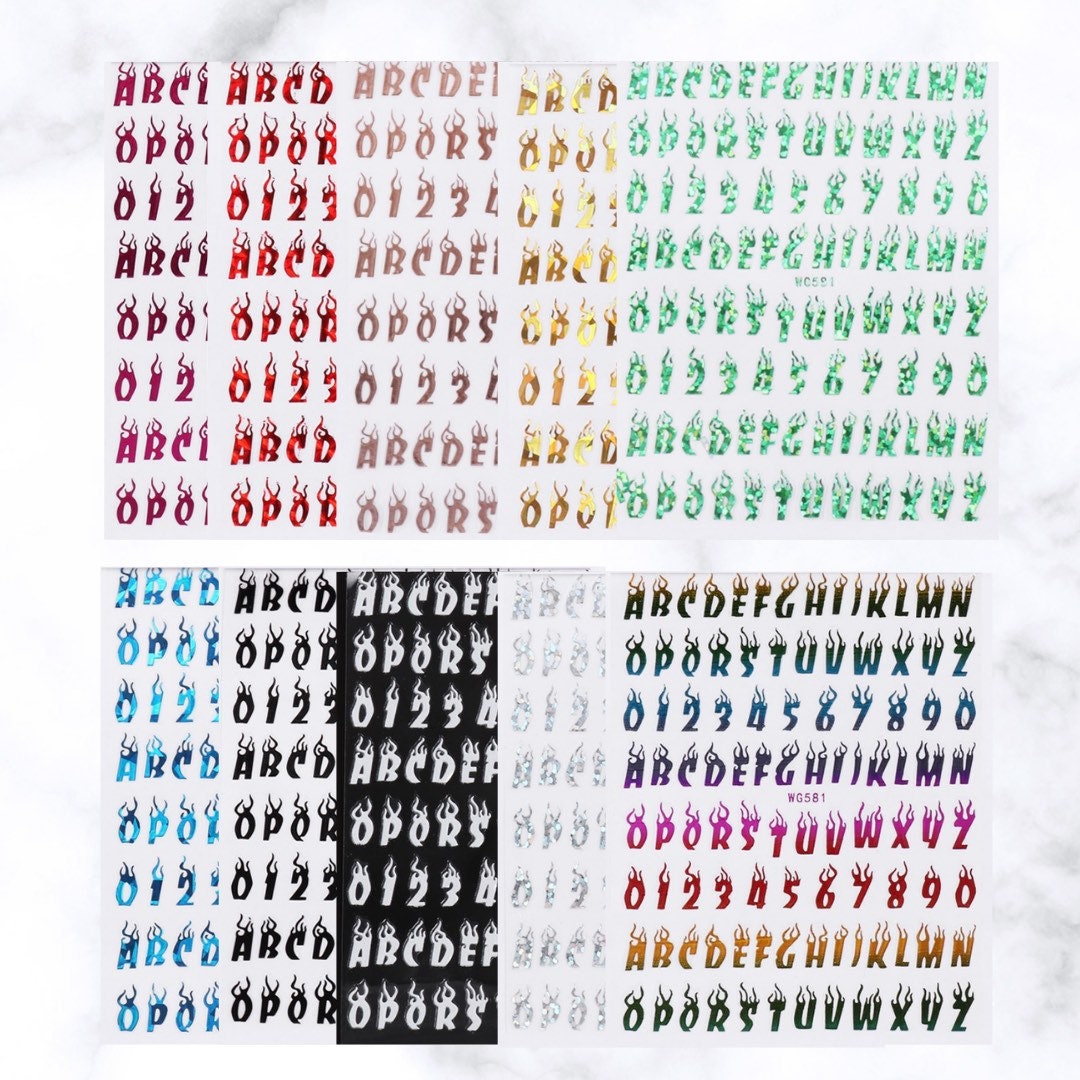 Fire Flame Numbers & Letters Holographic - Nail Art Stickers - Etsy