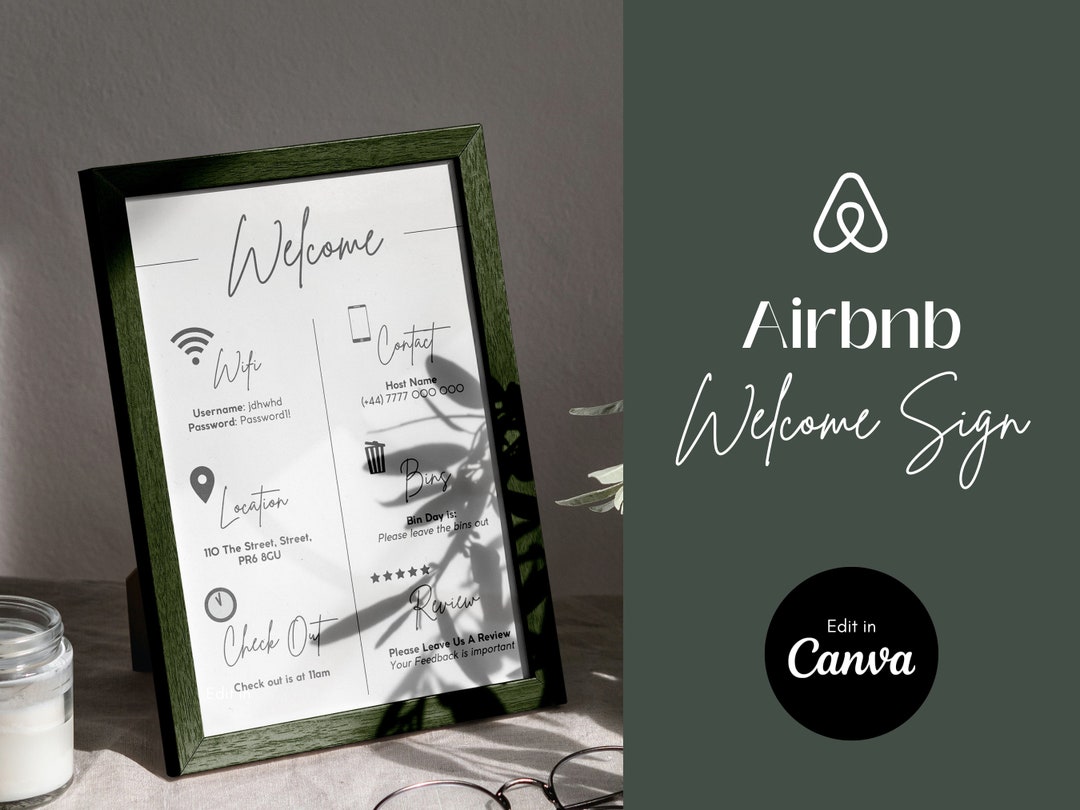 Airbnb Welcome Sign Template, Holiday Rental, Serviced Accommodation ...