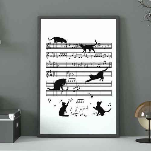 Cat Kitty Playing Music Note Clef Wall Art INSTANT DOWNLOAD - Etsy