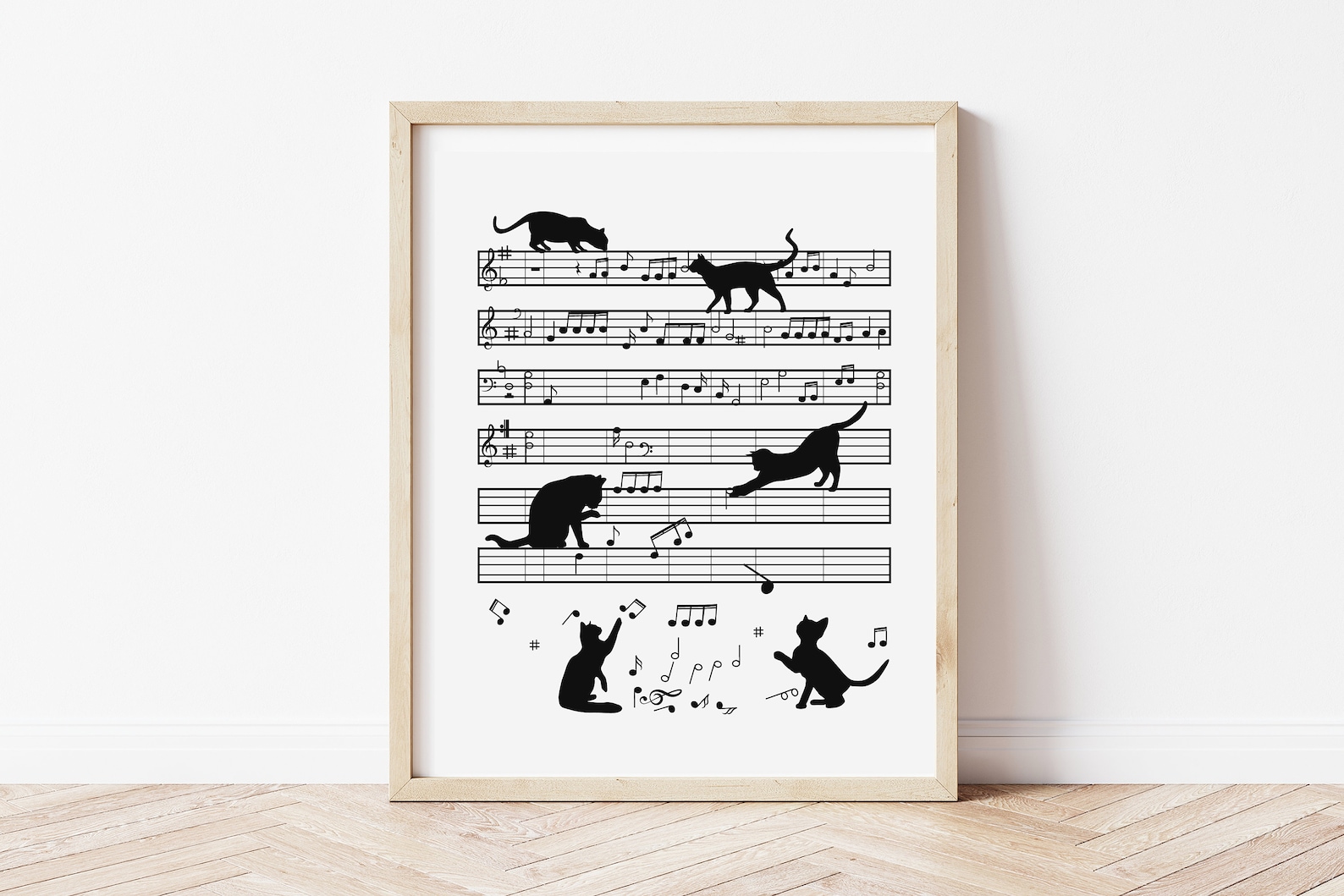 Cat Kitty Playing Music Note Clef Wall Art INSTANT DOWNLOAD - Etsy