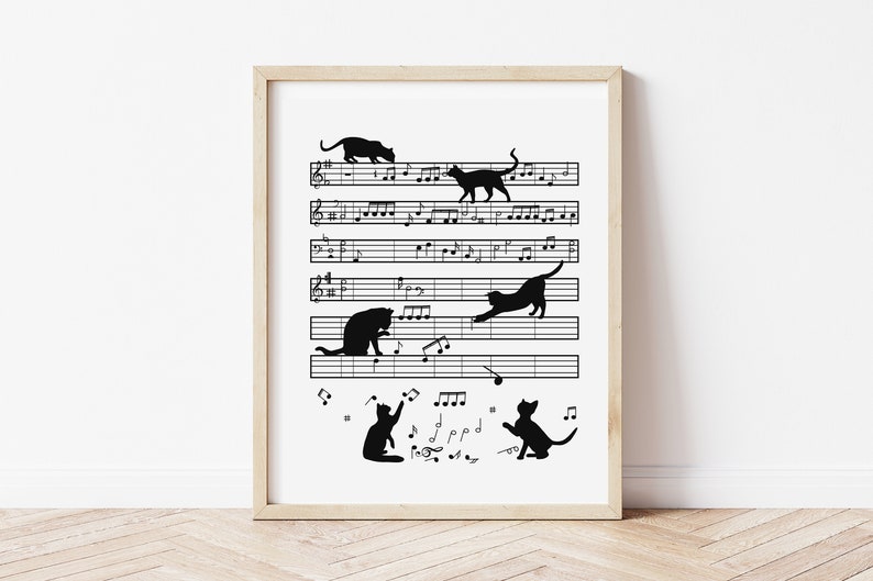 Cat Kitty Playing Music Note Clef Wall Art INSTANT DOWNLOAD - Etsy