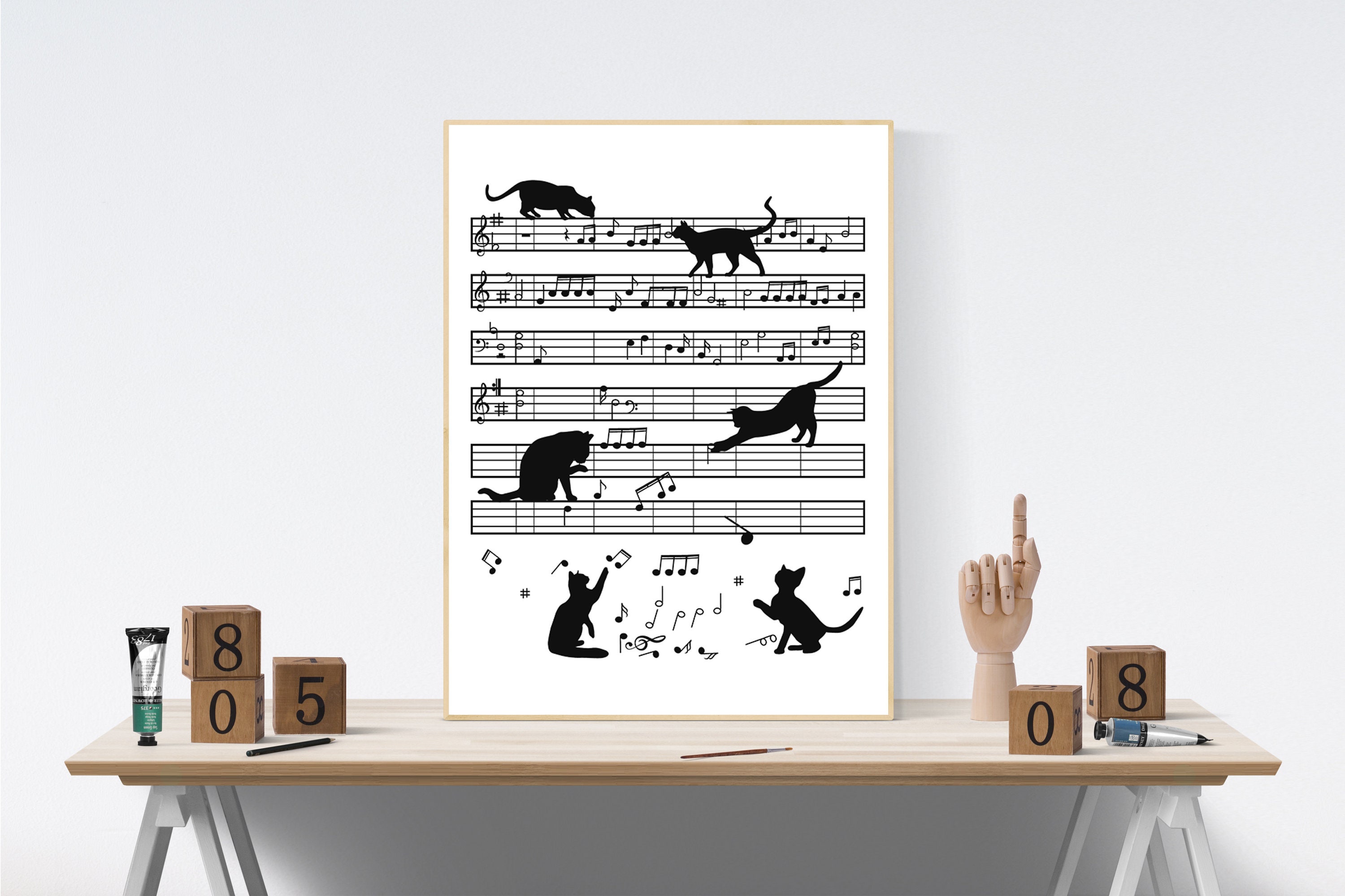 Cat Kitty Playing Music Note Clef Wall Art INSTANT DOWNLOAD - Etsy