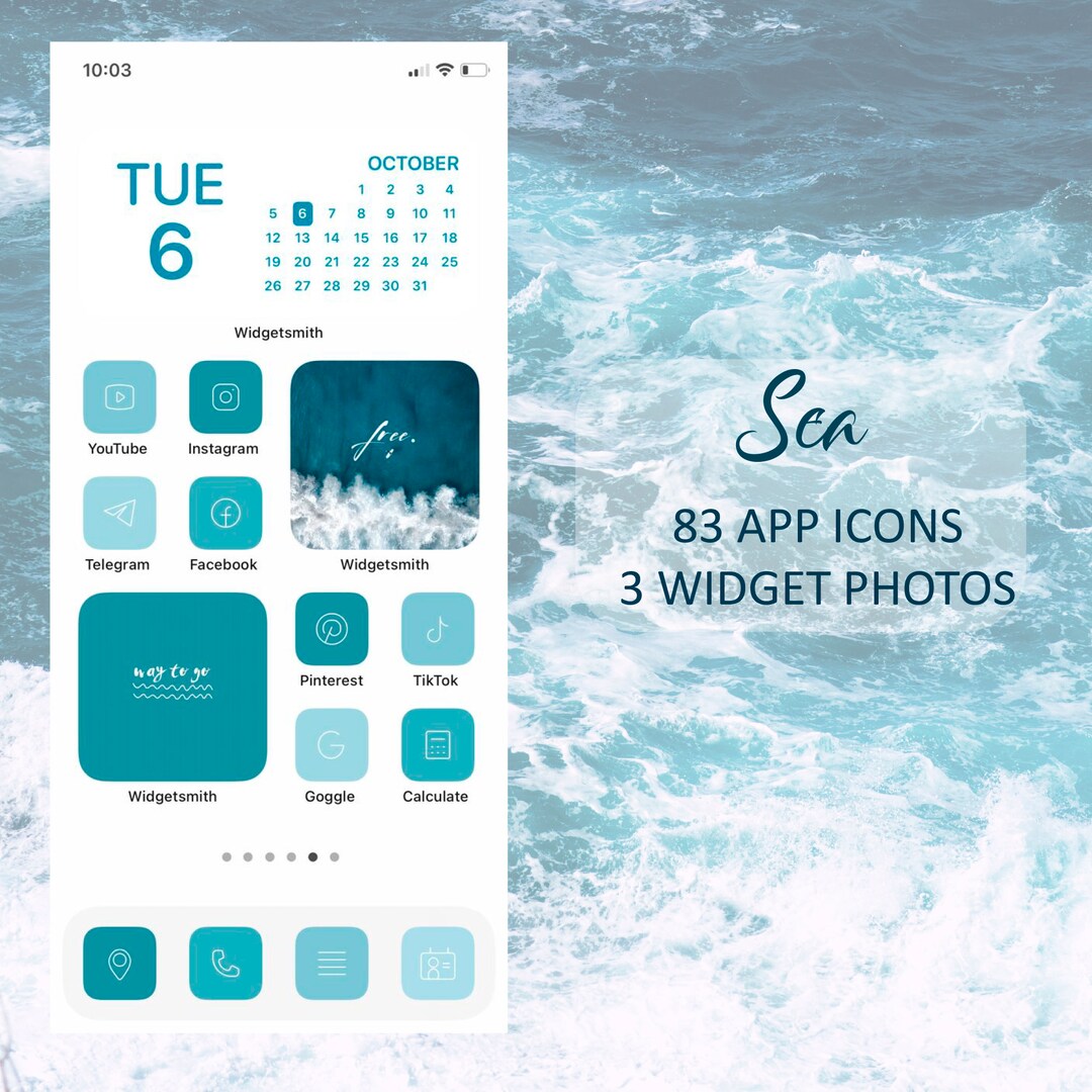 Sea App Icons Ios 17: Aqua Minimalist Theme (digital Download) - Etsy