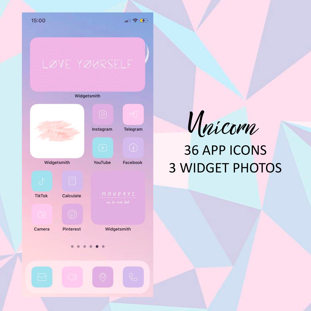 36 Unicorn Ios 17 App Icons Ios 17 Widget Cover Widgetsmith Aesthetic ...