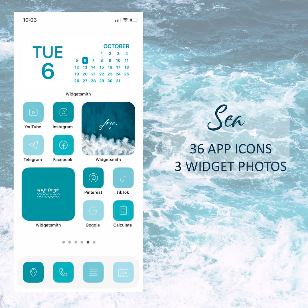 Sea App Icons: 36 Light Blue Ios 17 Covers + Widgets (digital Download ...