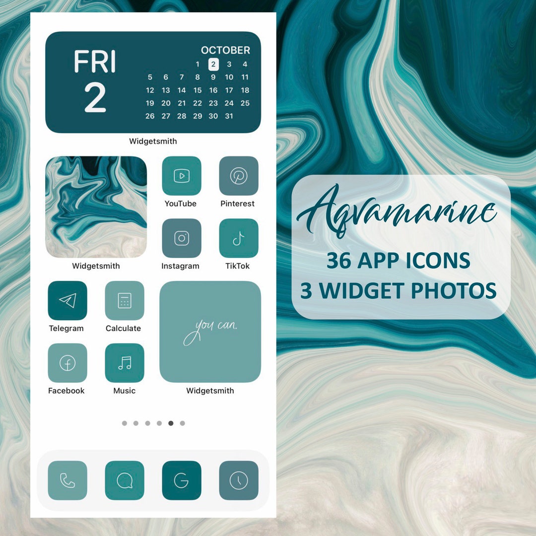 Aquamarine Ios 17 App Icons: Minimalist Widget Set (digital Download ...