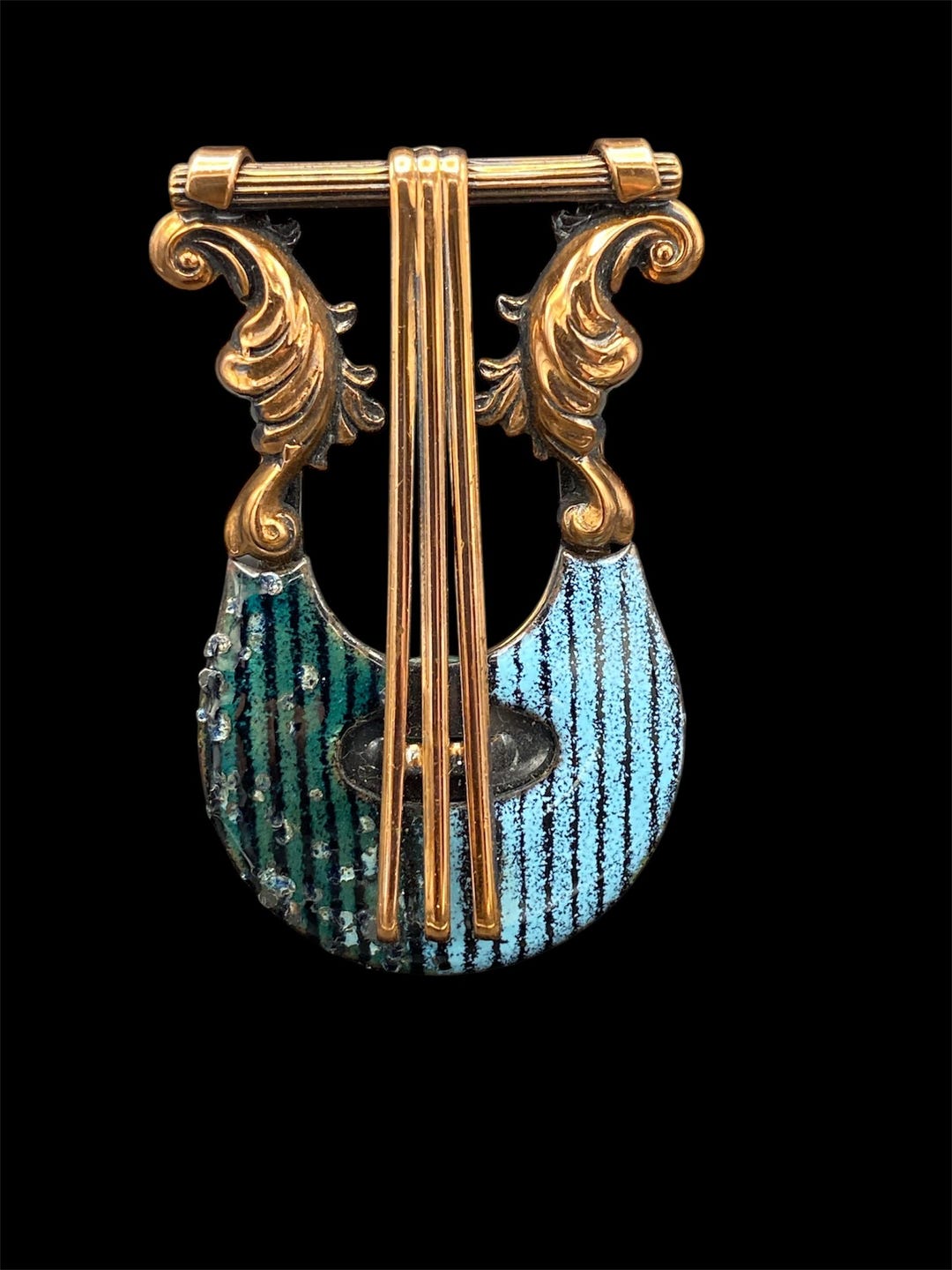 Matisse Renoir Mid-century Modern Copper Enamel Lyre Brooch | Blue ...
