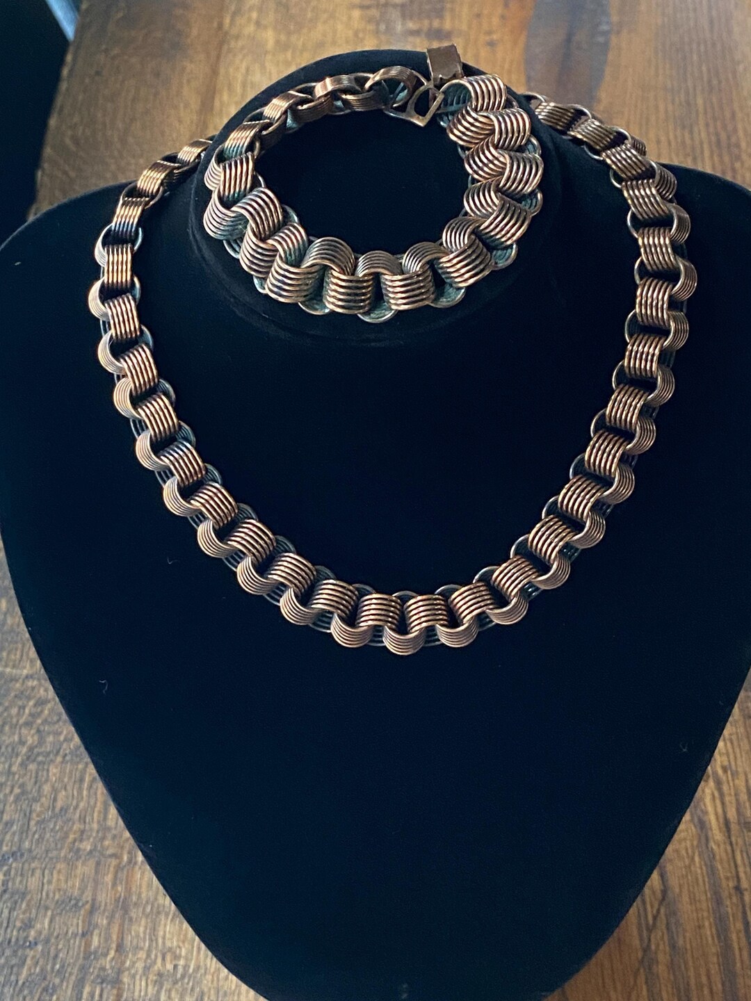 Vintage Anodized Copper Necklace Bracelet Set: Mid-century Wave Design ...