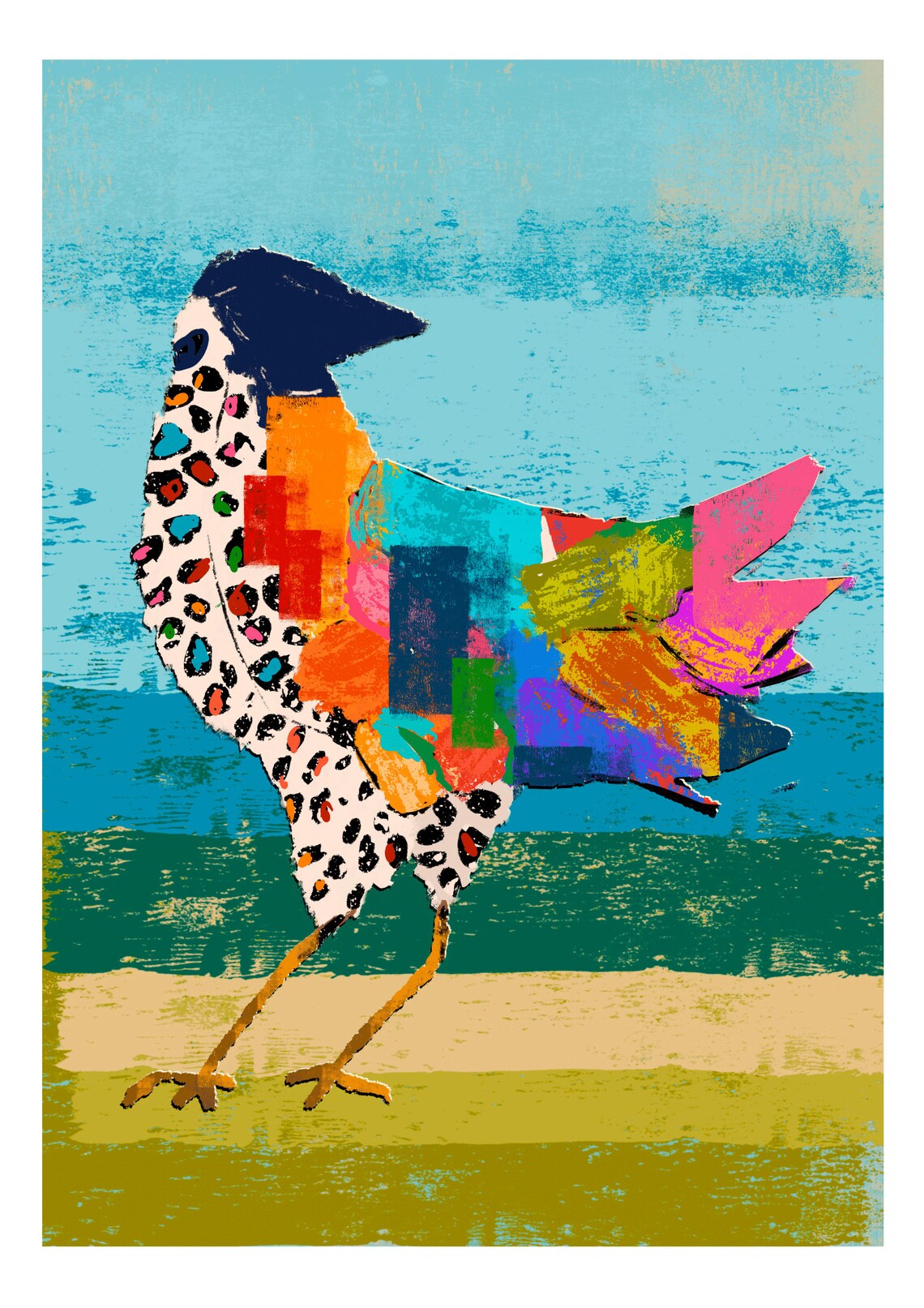 Colourful Bird Illustration Print . Size A3 . Heavy Weight 300gsm Art ...