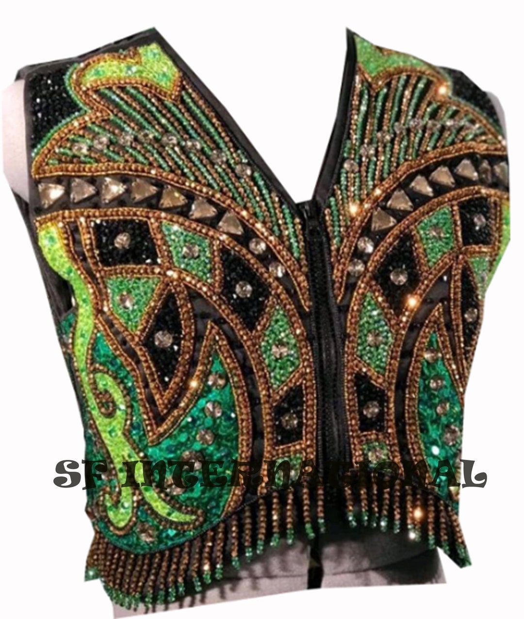 Green Western Show Vest: Embellished Equestrian Horsemanship Vest - Etsy