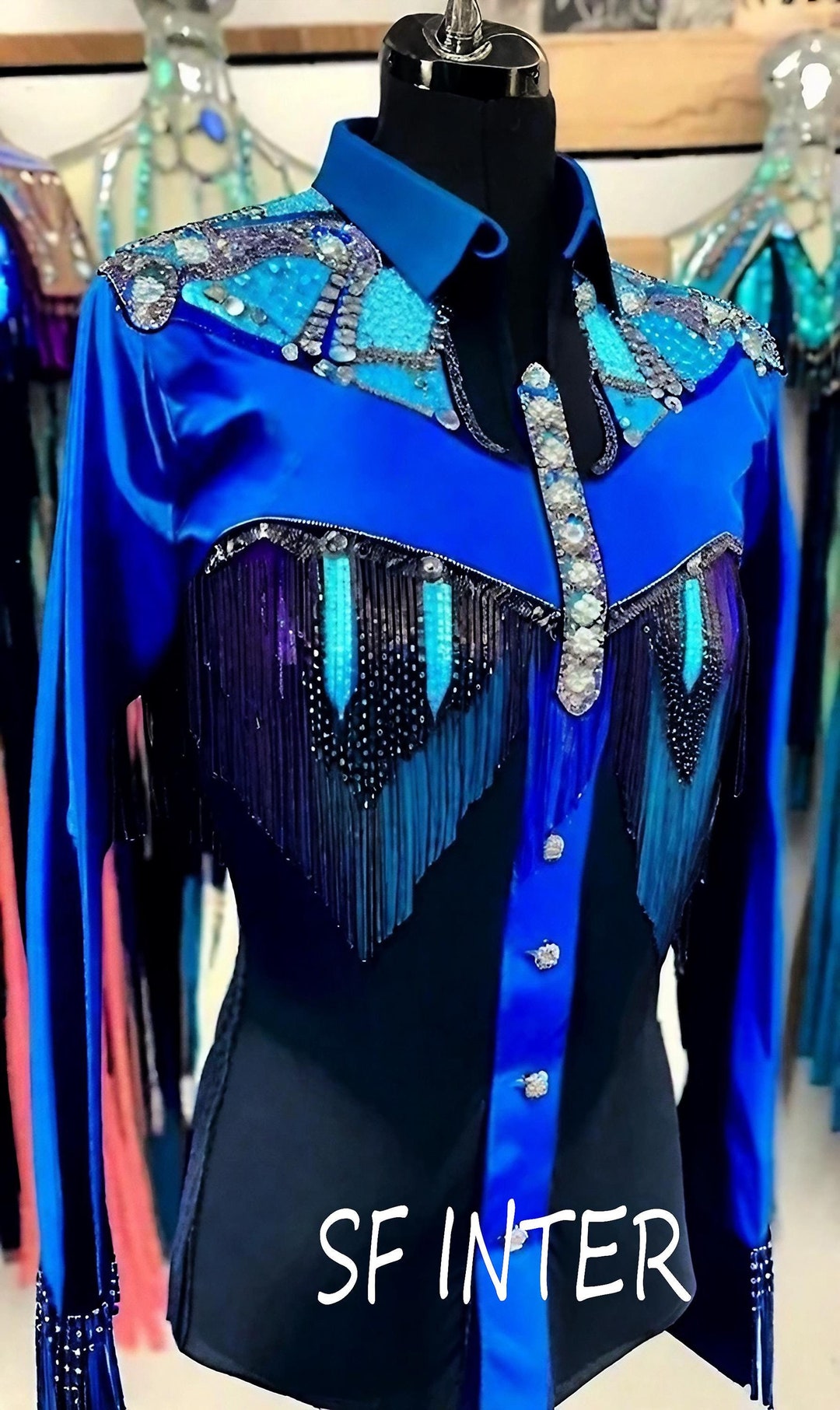 Royal Blue Teal & Black Horse Riding Show Shirt Western Pleasure Show ...