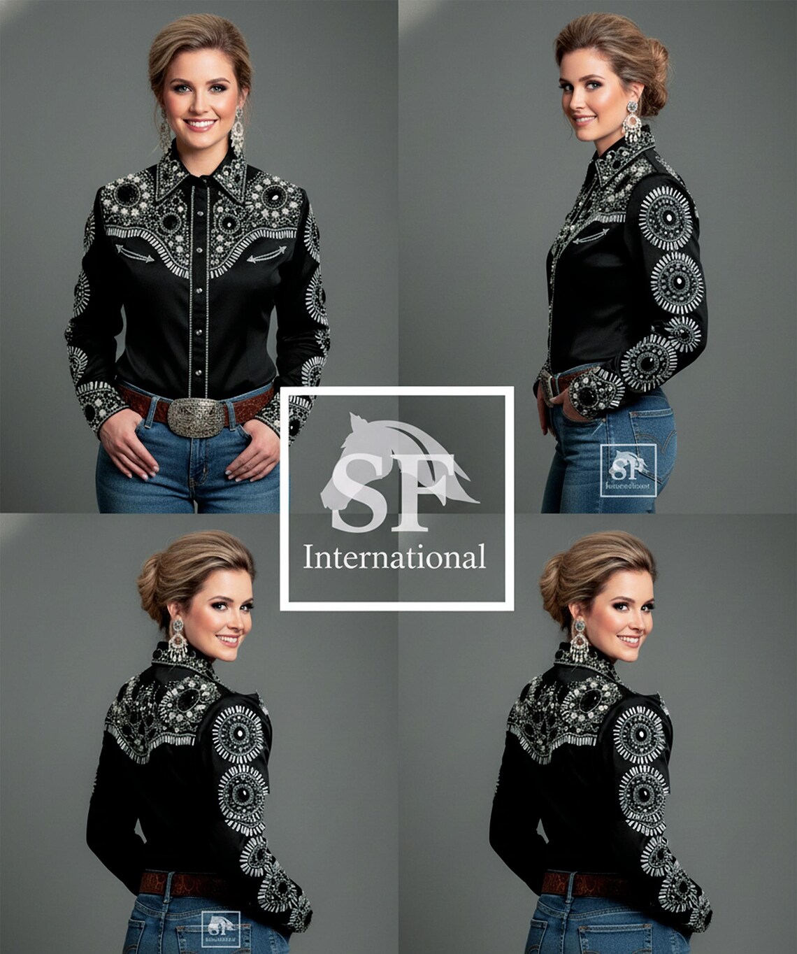 Black Western Show Shirt, Heavy Rhinestone Beaded Horsemanship Jacket ...