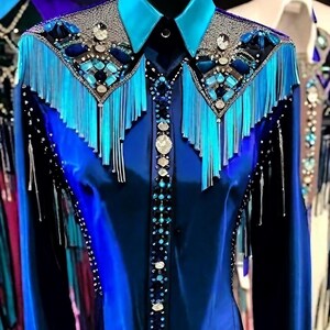 Royal Blue Teal & Black Horse Riding Show Shirt Western Pleasure Show ...