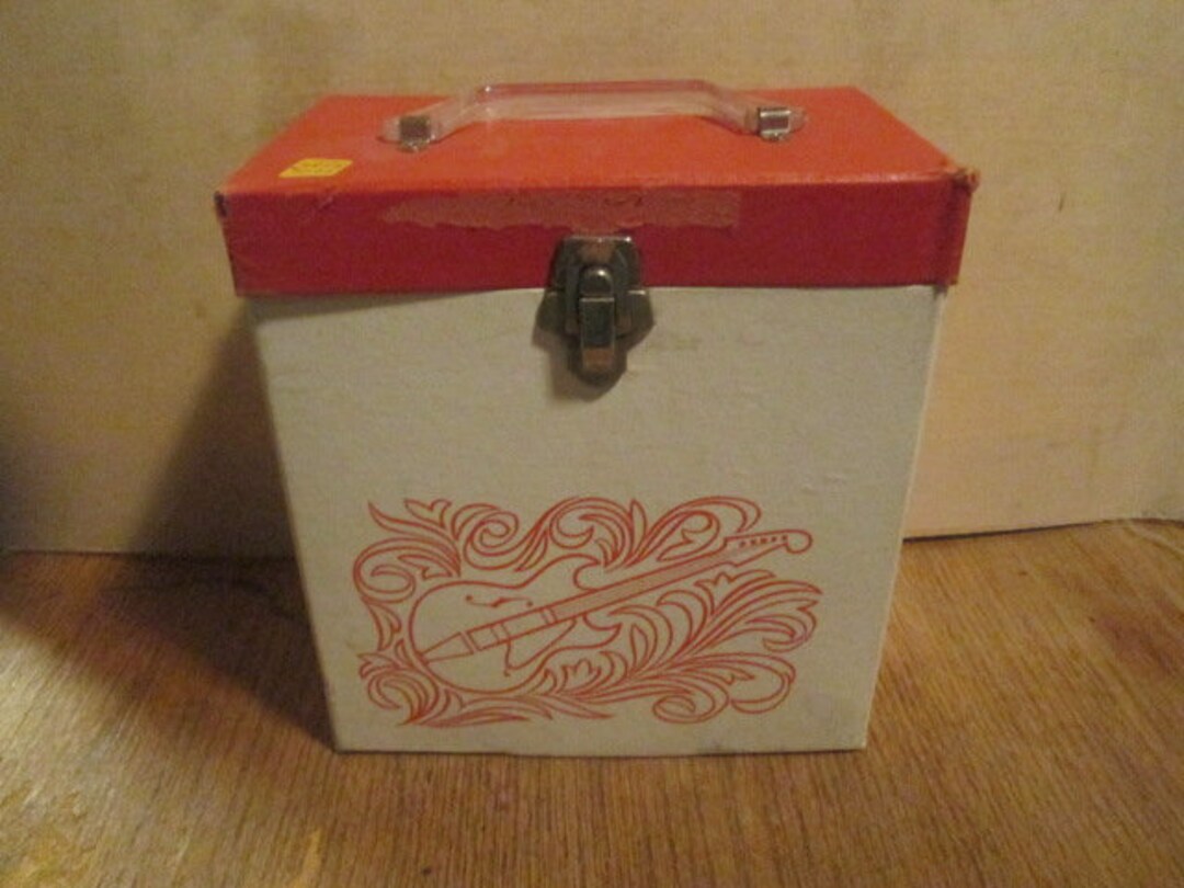 Vintage 1960s Record Box Carrying Case in Red and White With Guitar for ...