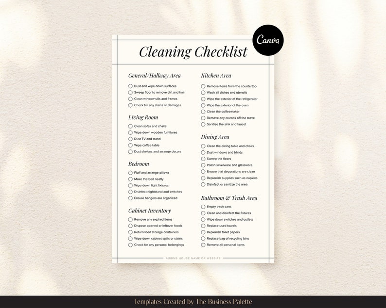 Airbnb Cleaning Checklist | Customizable in Canva | Letter & A4 Sizes ...