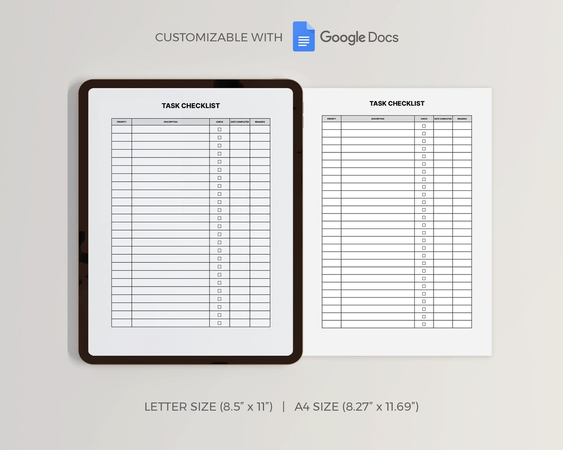 Task Checklist Template Fillable in Adobe Acrobat Fully - Etsy