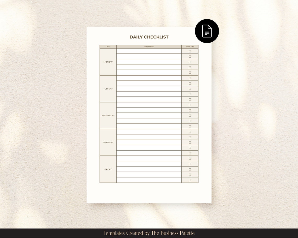 Daily Checklist Template | Fillable in Adobe Acrobat | Fully ...