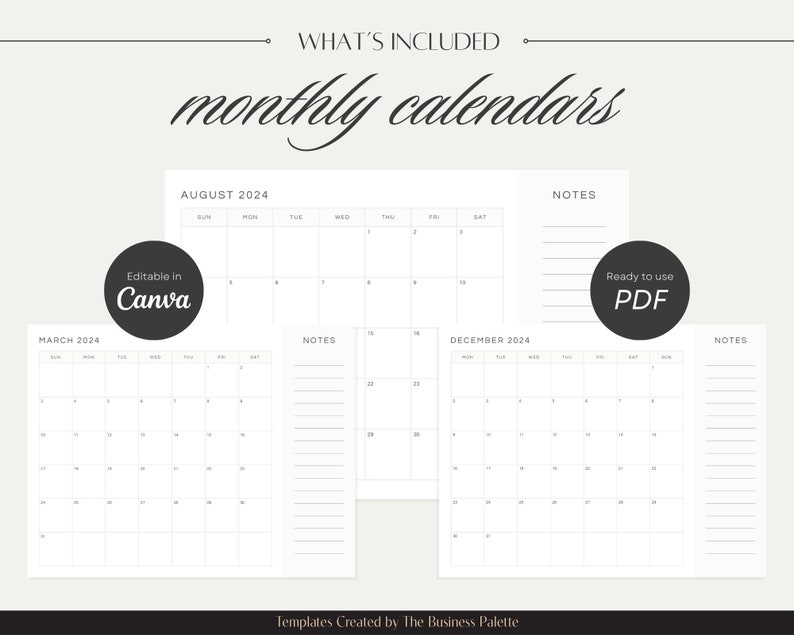Minimalist Gray 2024 Calendars Bundle of Ready-to-use PDF ...