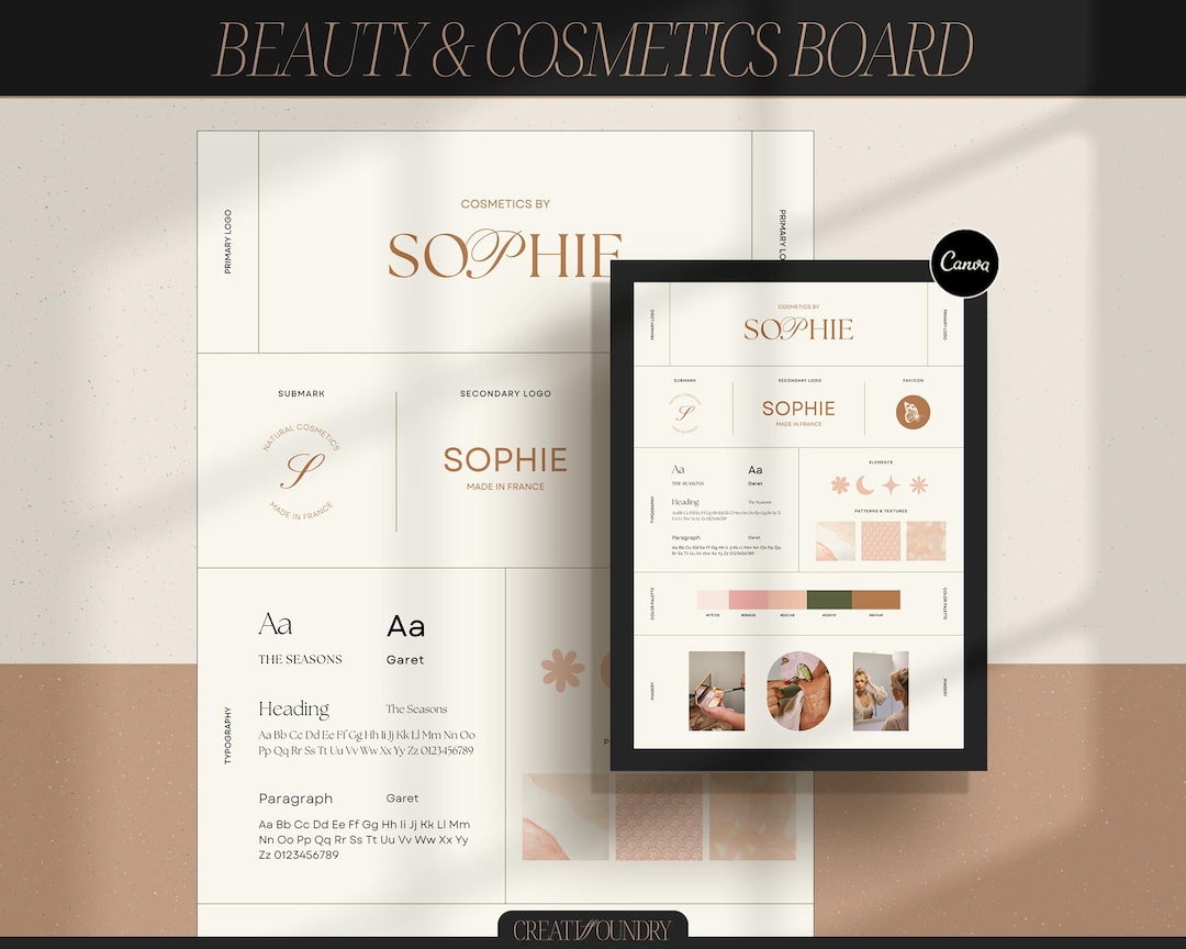 Beauty & Cosmetics Brand Board | Canva Template | Premade Branding Kit ...