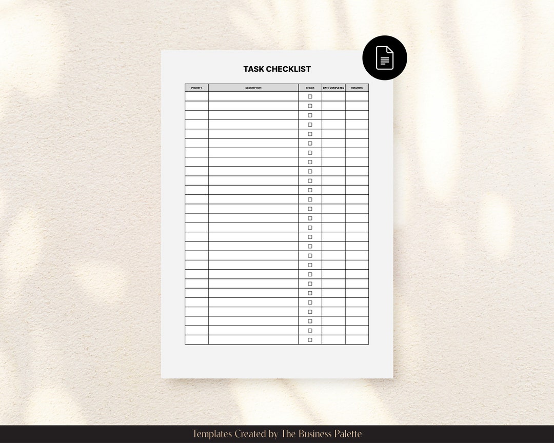 Task Checklist Template | Fillable in Adobe Acrobat | Fully ...