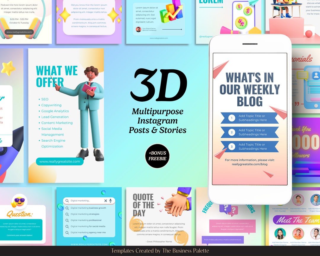 3D Multipurpose Instagram Posts & Stories | Customizable in Canva | 60 ...