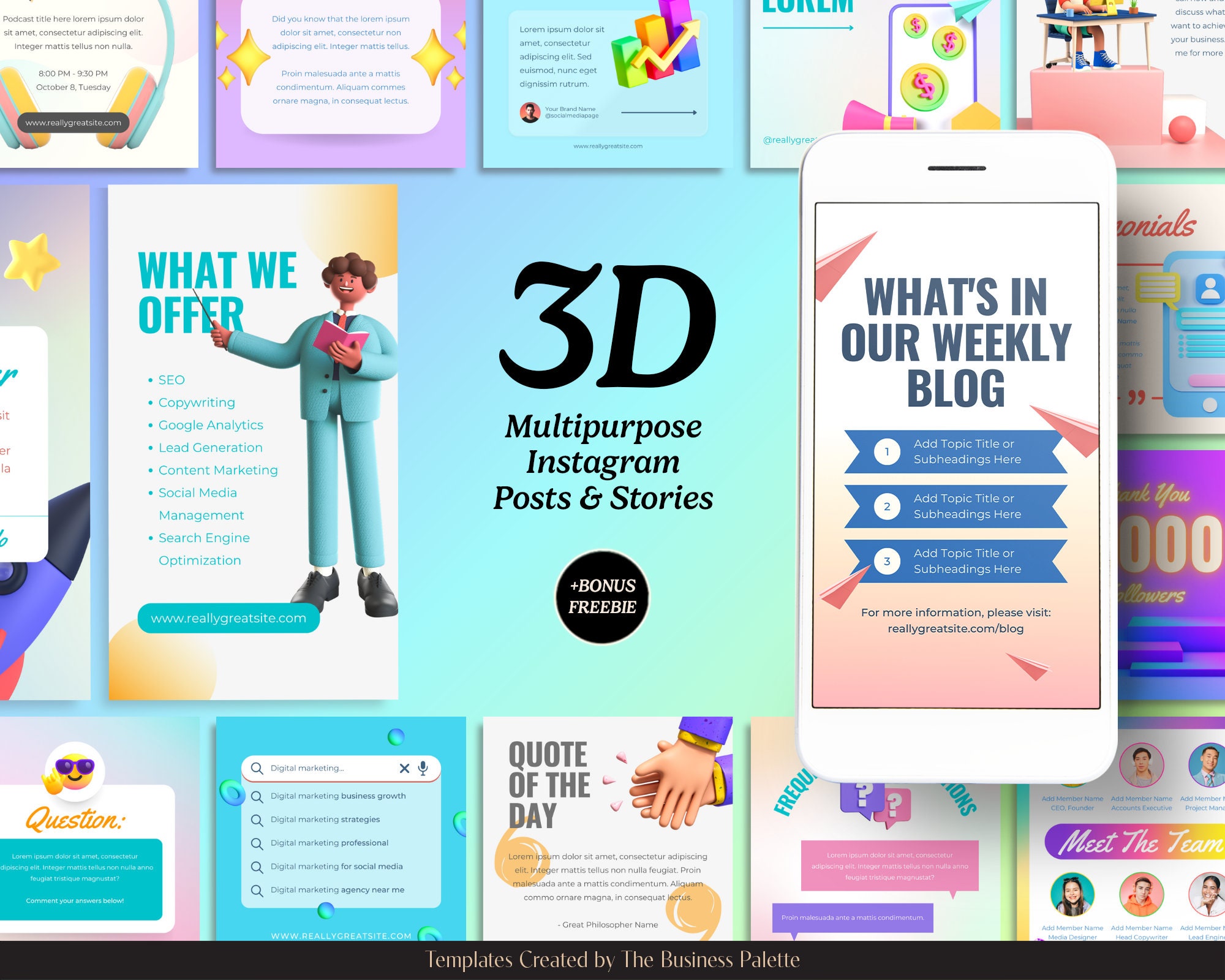 3D Multipurpose Instagram Posts & Stories Customizable in Canva 60 ...