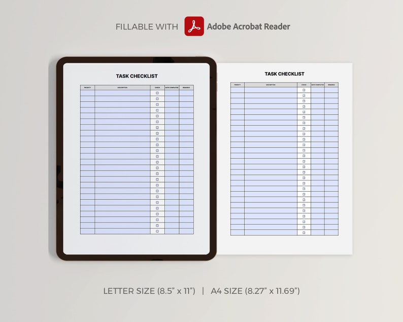 Task Checklist Template Fillable in Adobe Acrobat Fully - Etsy