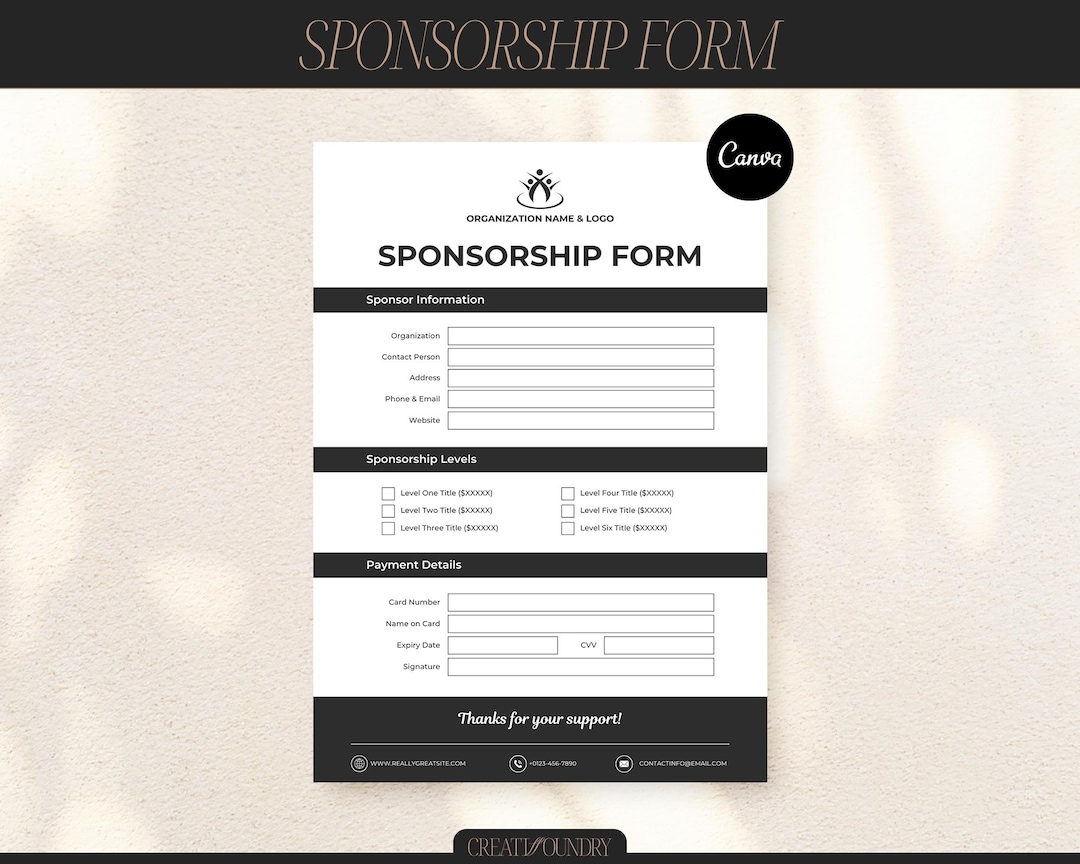 Sponsorship Form Template | Customizable in Canva | Letter & A4 ...