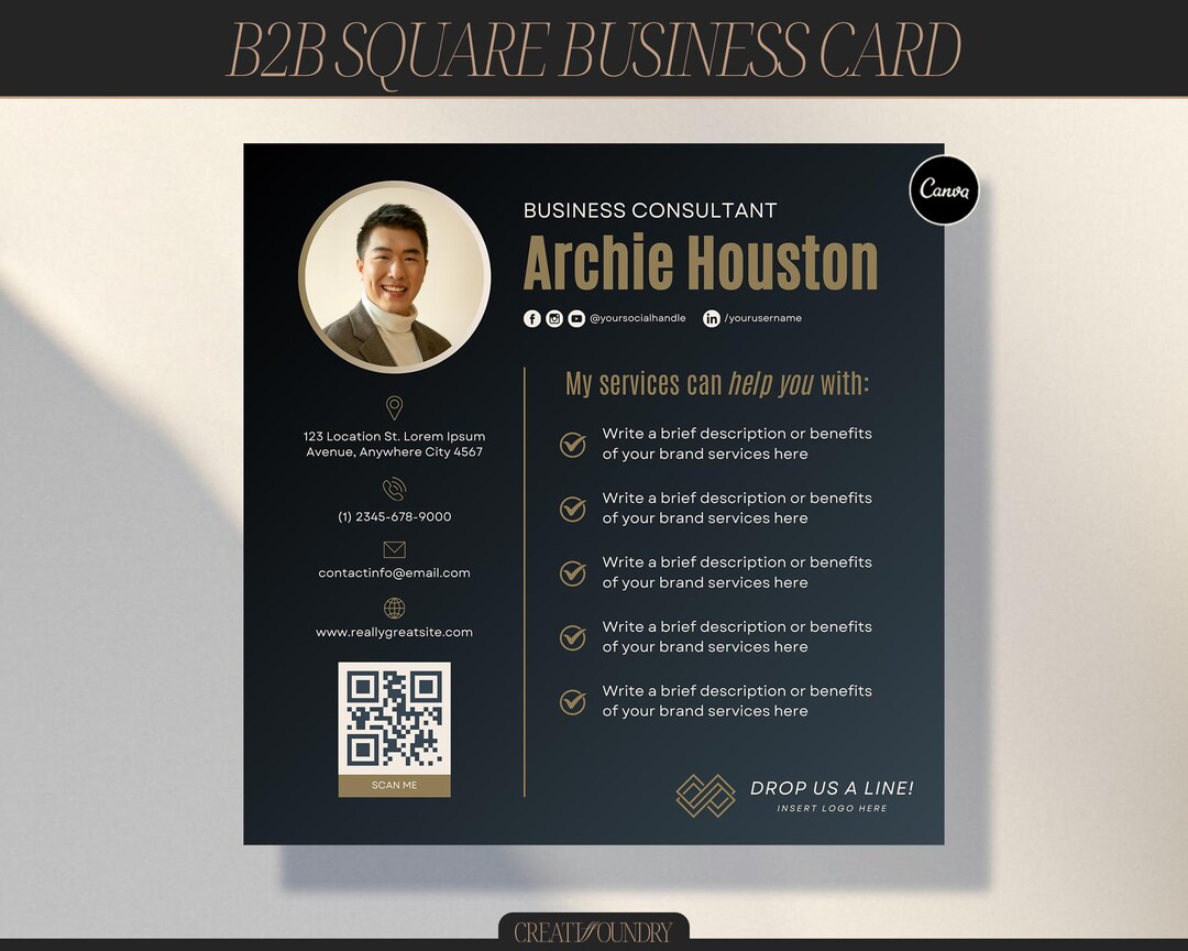 B2B Square Digital Business Card With QR Code | Customizable in Canva ...