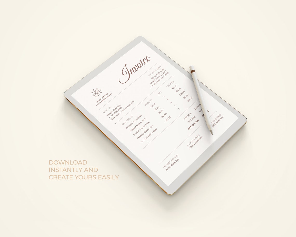 Beige Minimalist Invoice Template Customizable in Canva - Etsy