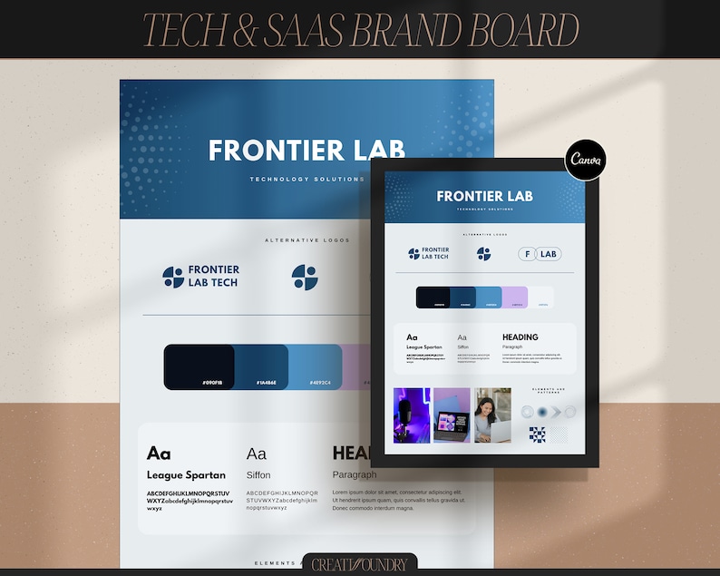 Tech & Saas Brand Board | Canva Template | Premade Branding Kit | Fully Customizable | Blue Mood ...