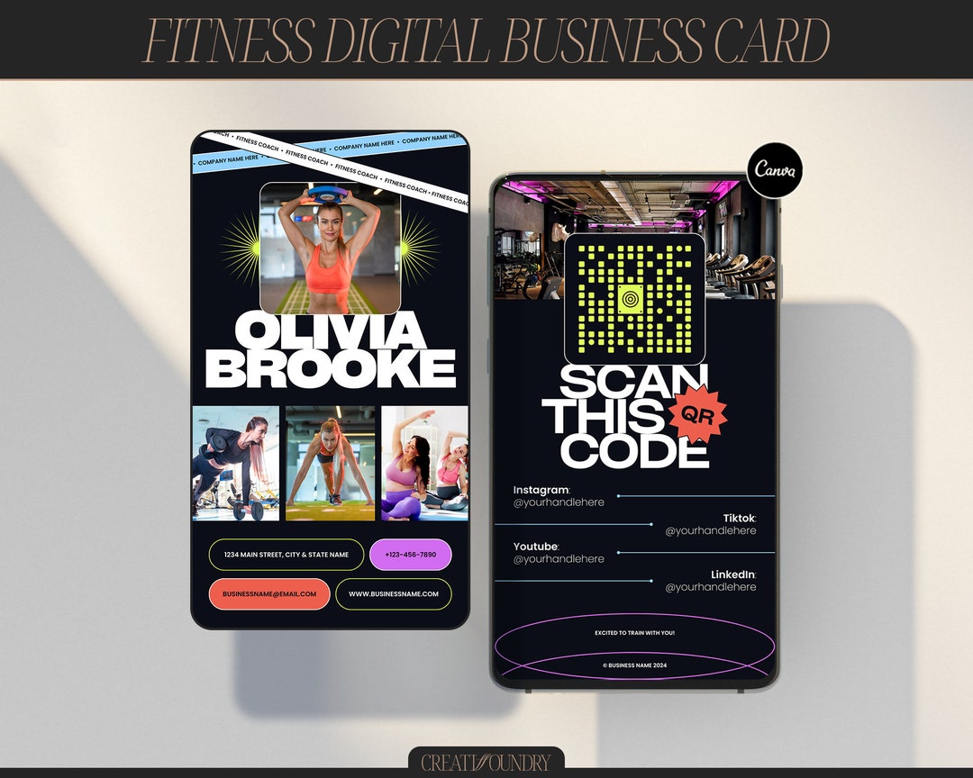 Fitness Digital Business Card | Template With QR Code | Customizable in ...