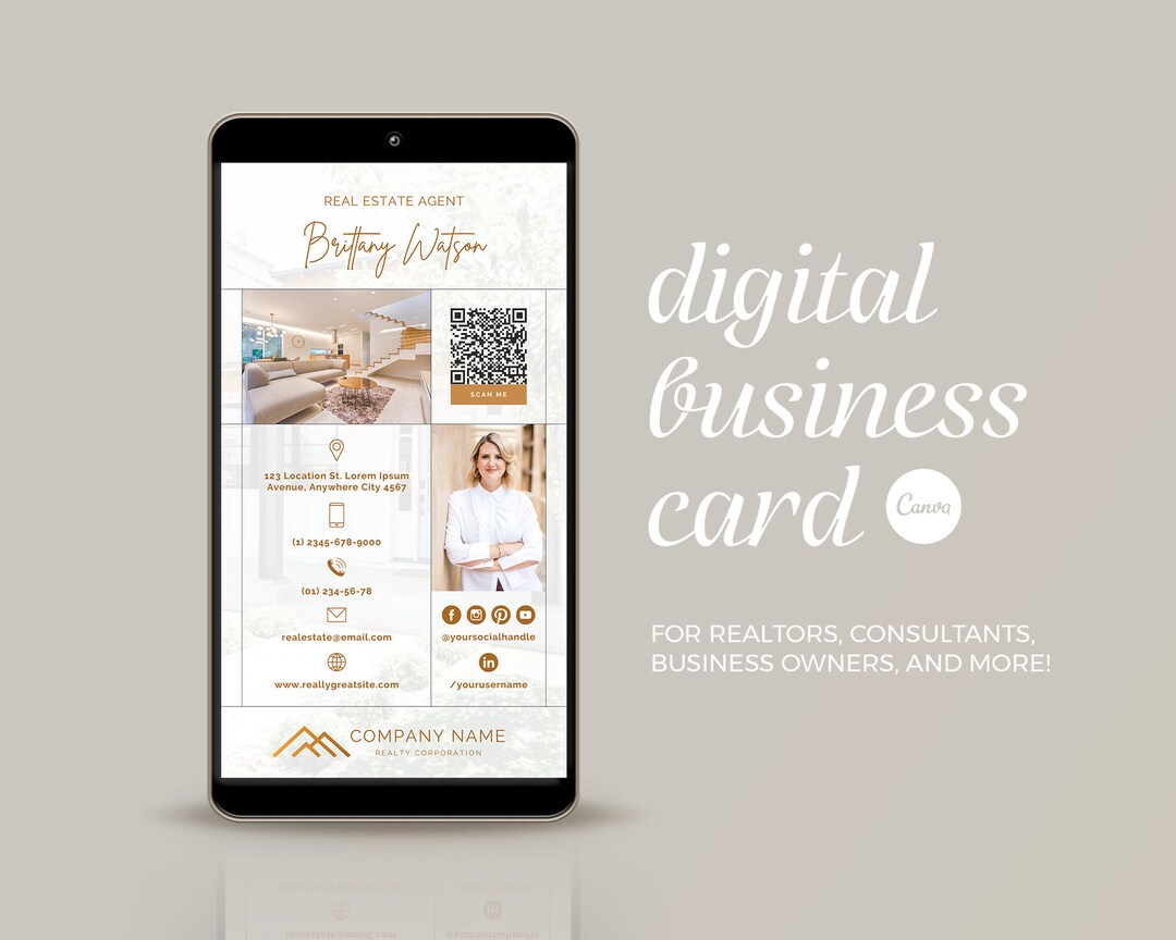 Digital Business Card Template With QR Code | Customize in Canva | 1080 ...