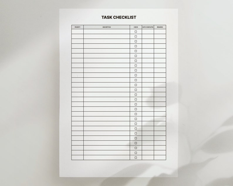 Task Checklist Template Fillable in Adobe Acrobat Fully - Etsy