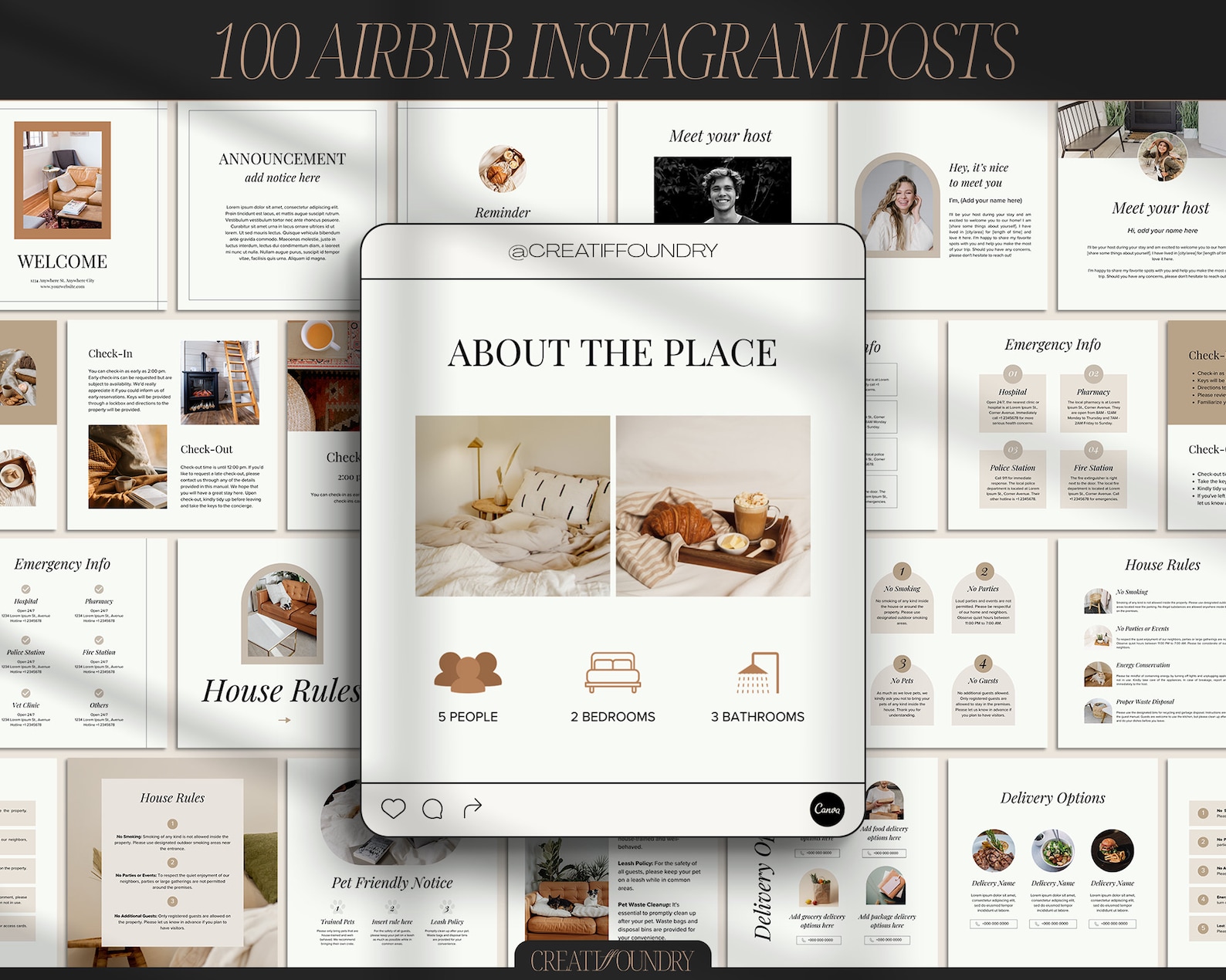 Airbnb Instagram Posts | Customizable in Canva | 100 Templates | 1080 X ...