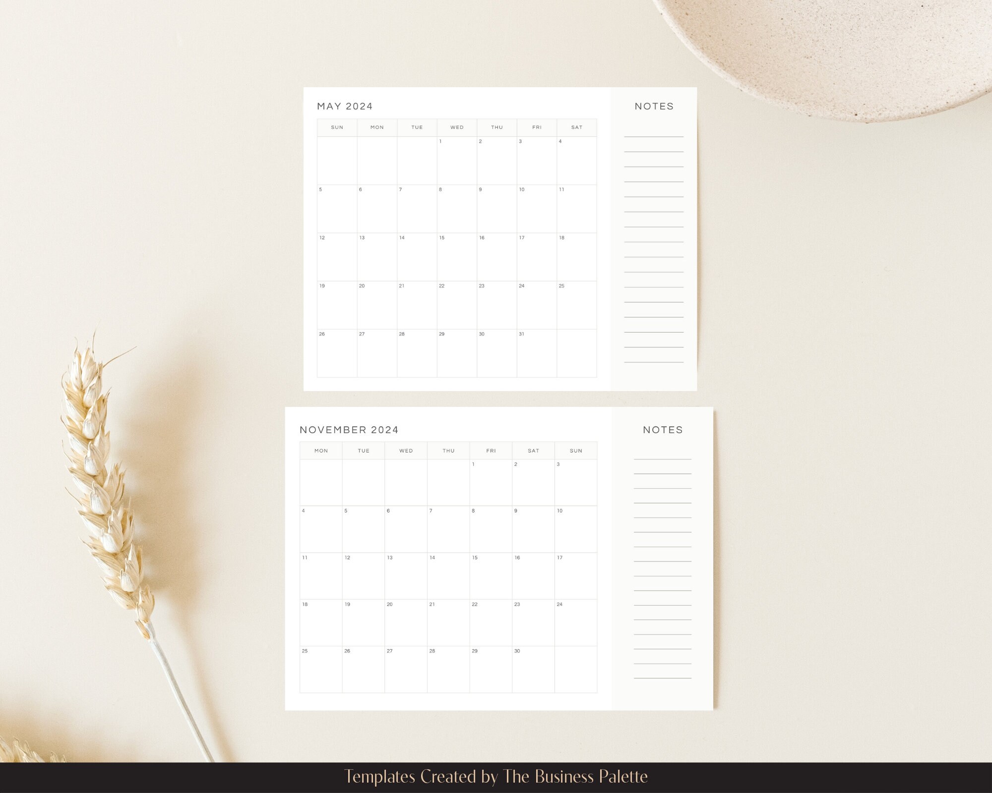 Minimalist Gray 2024 Calendars Bundle of Ready-to-use PDF ...