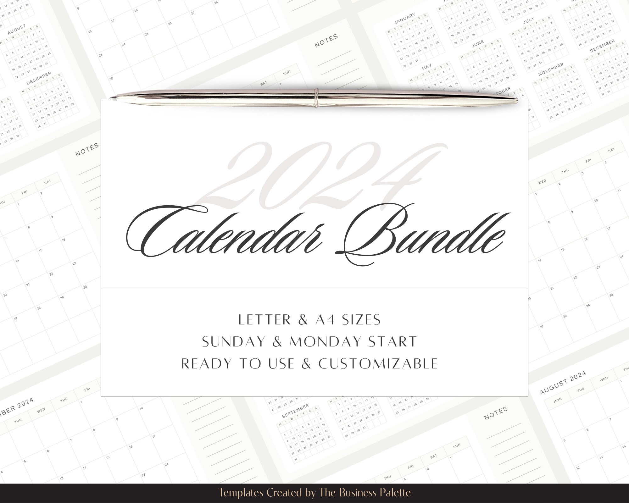 Minimalist Gray 2024 Calendars Bundle of Ready-to-use PDF ...
