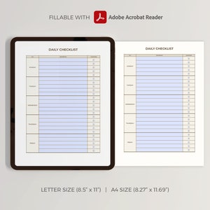 Daily Checklist Template Fillable in Adobe Acrobat Fully - Etsy