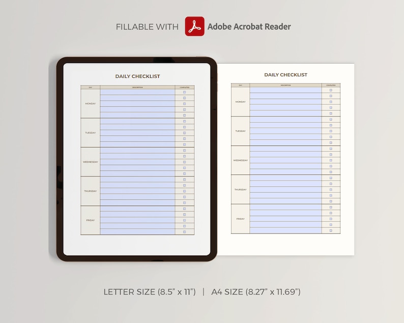 Daily Checklist Template Fillable in Adobe Acrobat Fully - Etsy