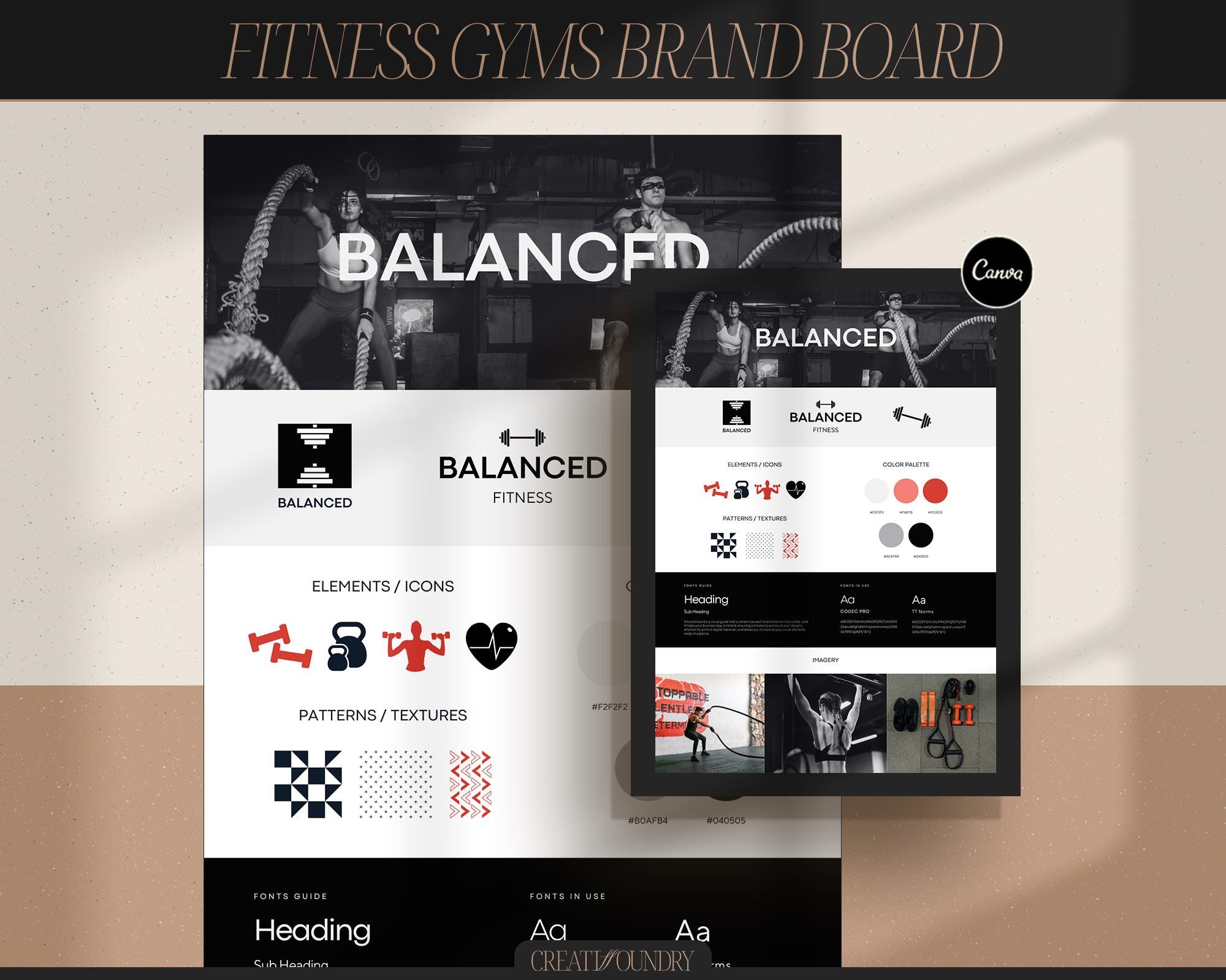 Fitness Gyms Brand Board | Canva Template | Premade Branding Kit ...