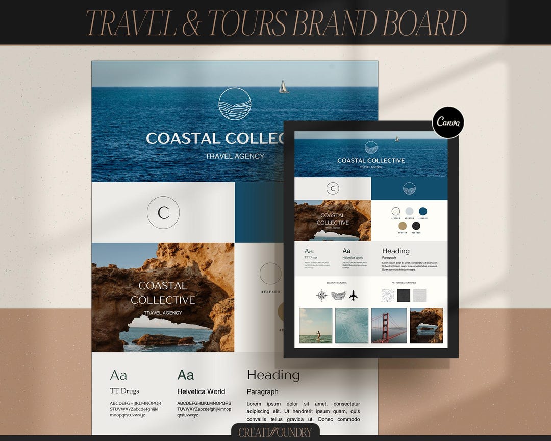 Travel & Tours Brand Board | Canva Template | Premade Branding Kit ...