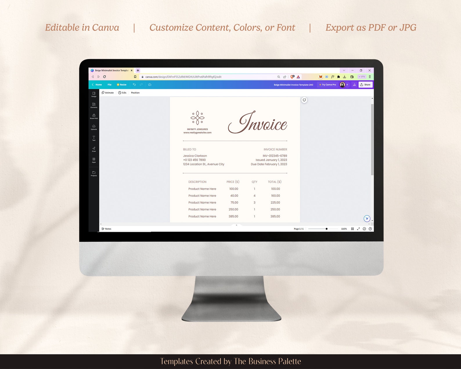 Beige Minimalist Invoice Template | Customizable in Canva | Letter & A4 ...