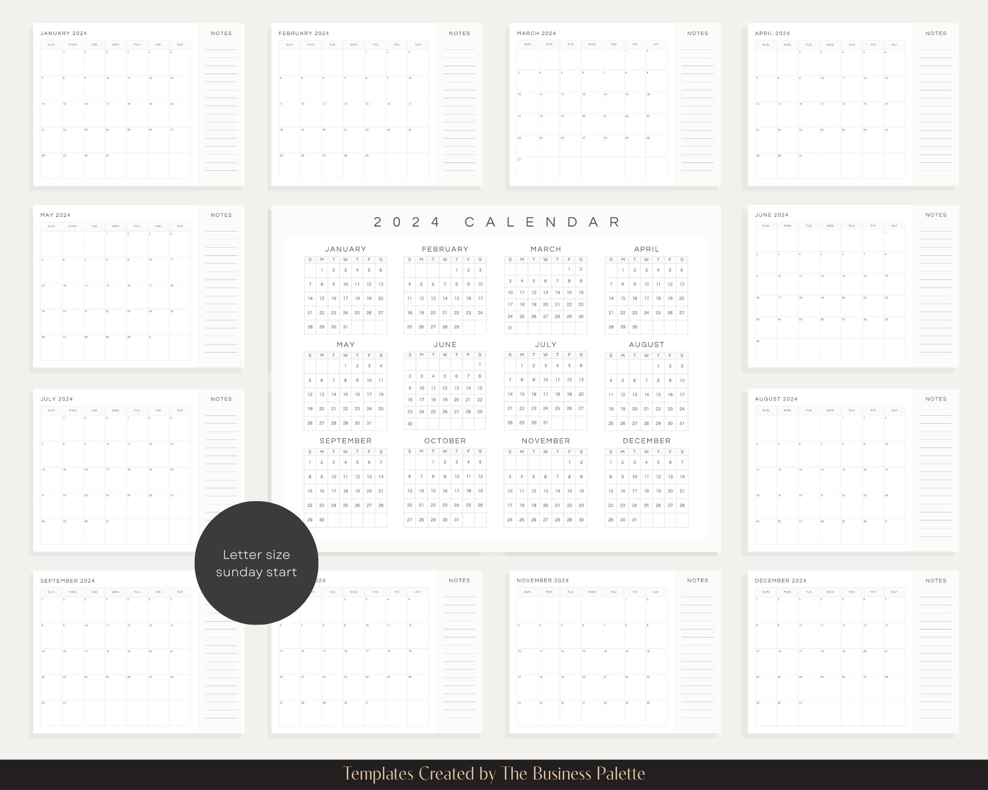 Minimalist Gray 2024 Calendars Bundle of Ready-to-use PDF ...