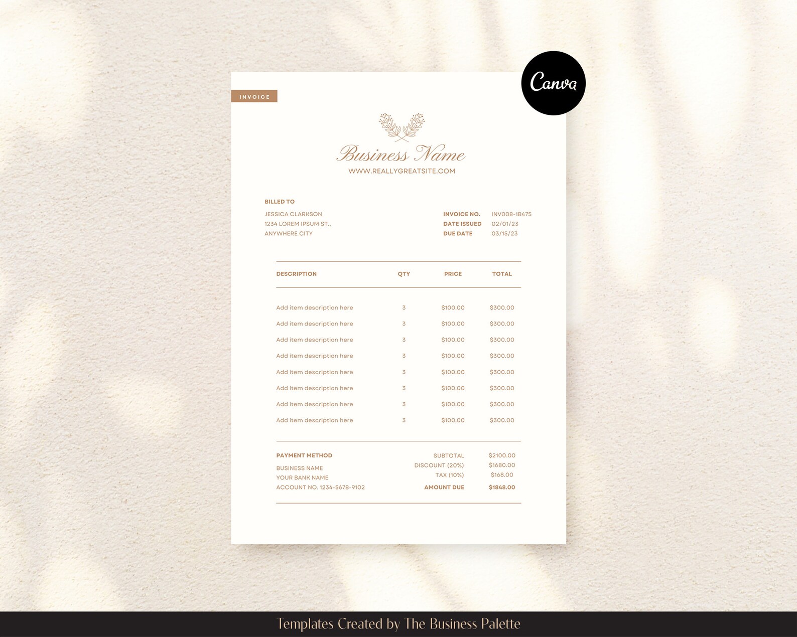 Minimalist Invoice Template | Customizable in Canva | Letter & A4 Sizes ...