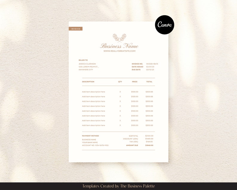 Minimalist Invoice Template | Customizable in Canva | Letter & A4 Sizes ...