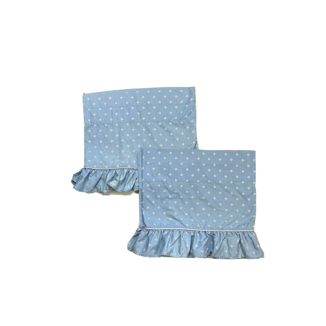 Vintage Blue Ruffled Valances: 1970s Floral Diamond Print, Farmhouse ...
