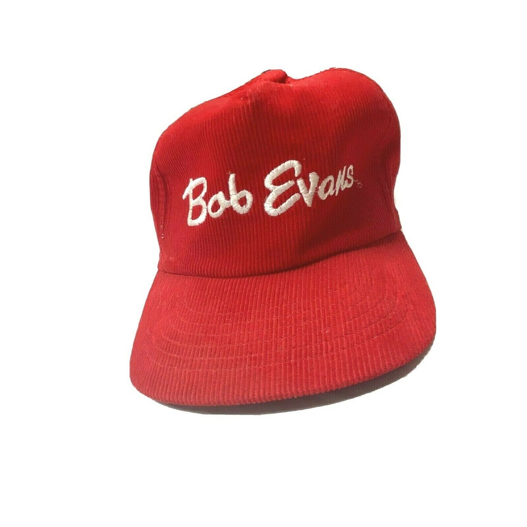 Vintage 1970s Bob Evans Corduroy Cap Hat Snapback Red White Mens Retro ...