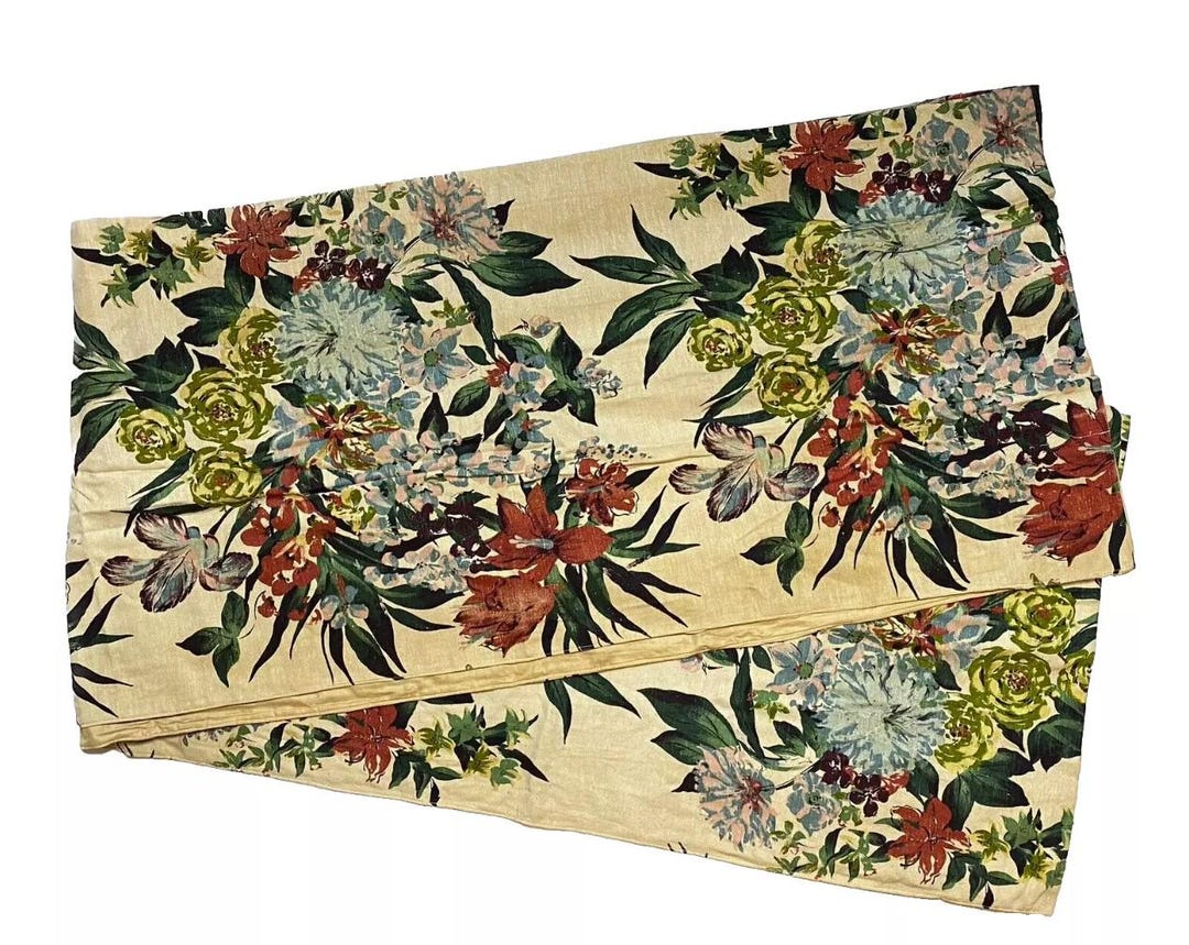 2 Vintage Antique Drapes Panels Curtains Tropical Vibrant Floral ...