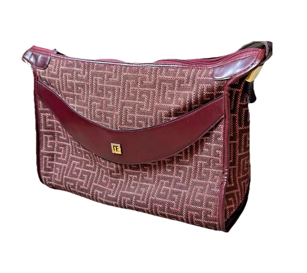 Pierre Balmain Authentic Vintage Bag Purse Monogram Print Burgundy ...